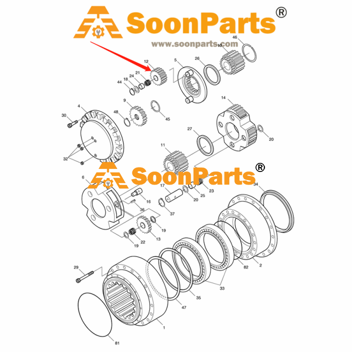 Travel Motor Planet Gear 132974 for Doosan Daewoo Excavator SOLAR 280LC ...