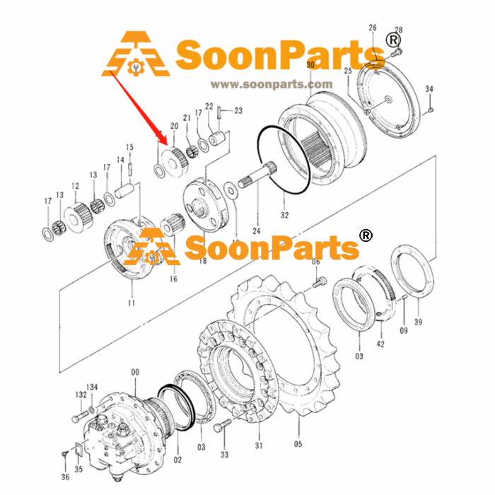 Travel Motor Planet Gear 3049946 for Hitachi Excavator EX100-2 EX100-3 ...